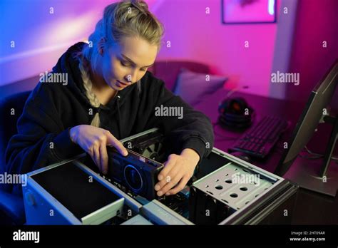 E Sport Gamer Girl Installing New GPU Video Card In Her Gaming PC Stock Photo Alamy