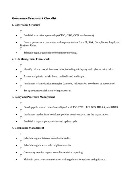Governance Framework Checklist Pdf