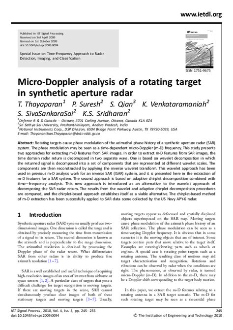 Pdf Micro Doppler Analysis Of A Rotating Target In Synthetic Aperture Radar