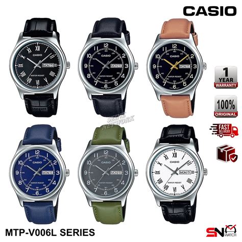 Casio Mtp V006l Day Date Display Fashion Quartz Analog Leather Band Men Watch Jam Tangan Lelaki