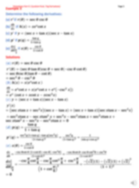 Solution Math160 Notes On Derivatives Part 4 Quotient Rule And Trigonometric Derivatives