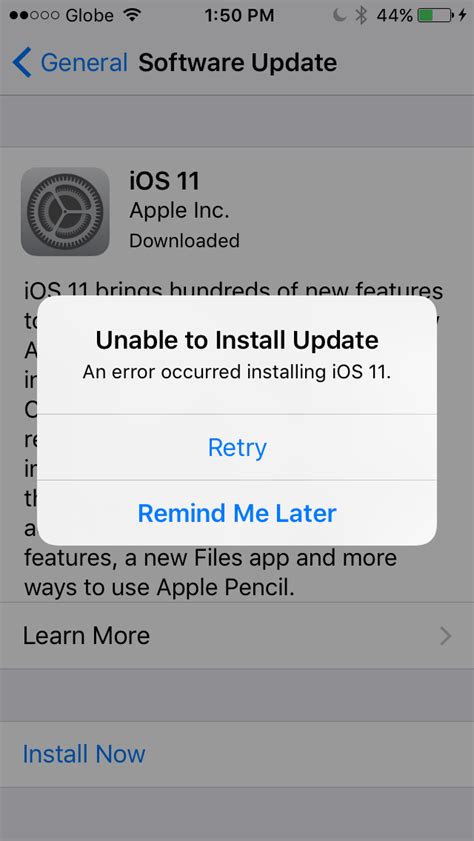 iphone could not update to ios 11 because ‘an error occurred