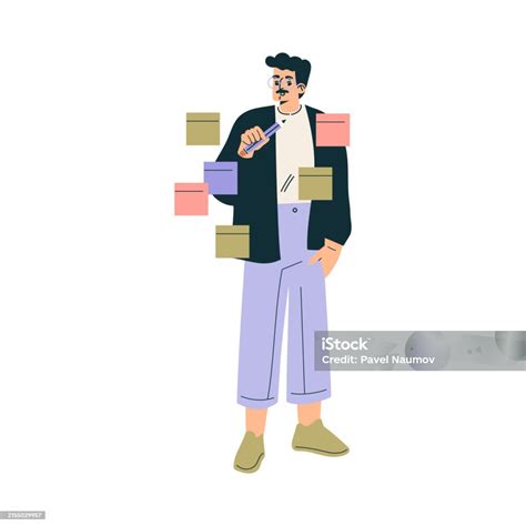 사업 개념 와 콧수염을 기른 남자 특성 에 작업 널 벡터 삽화 개념에 대한 스톡 벡터 아트 및 기타 이미지 개념 개발 개성 개념 Istock