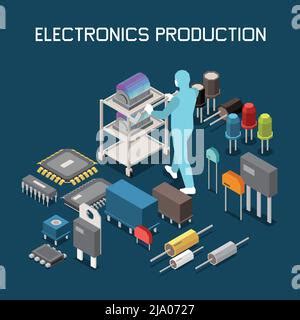 Semiconductor Chip Production Isometric Composition With Text And Image