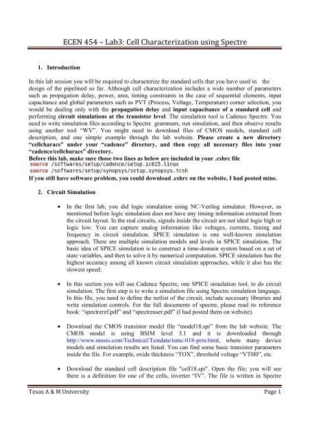 Ecen 454 Lab3 Cell Characterization Using Spectre