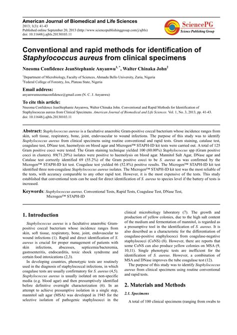 Pdf Conventional And Rapid Methods For Identification Of Staphylococcus Aureus From Clinical