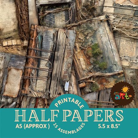 15 Rustic Assemblage Paper Collage Printable Junk Journal Half Papers