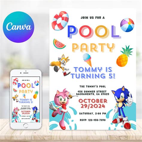 Sonic Invitation Pool Party Sonic Birthday Party Invitations Super