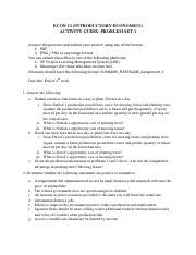 PROBLEM SET 1 Week 4 Pdf ECON 11 INTRODUCTORY ECONOMICS ACTIVITY GUIDE PROBLEM SET 1 Answer