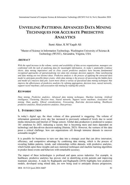 Unveiling Patterns Advanced Data Mining Techniques For Accurate