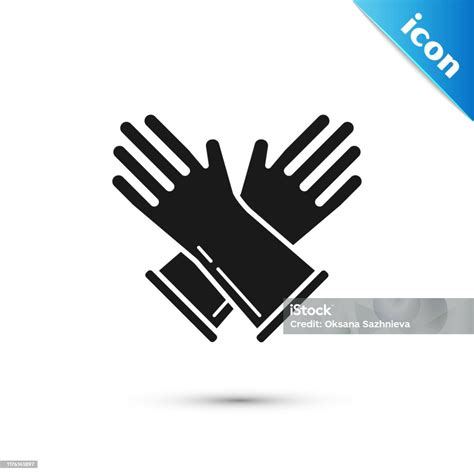 흰색 배경에 격리 된 검은 색 고무 장갑 아이콘입니다 라텍스 손 보호 기호입니다 집안일 청소 장비 기호입니다 벡터 일러스트레이션 가사 집안일에 대한 스톡 벡터 아트 및 기타