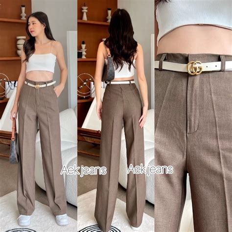 🔥รุ่นขายดี💥สุดปัง🦋กางเกงขากระบอกตะขอหน้า เนื้อผ้าโควี่ ผ้าดีทรงสวย🔥🔥 Shopee Thailand