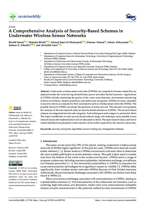 Pdf A Comprehensive Analysis Of Security Based Schemes In Underwater Wireless Sensor Networks