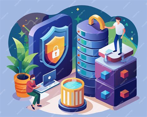 A Cartoon Of A Man Working On A Computer With A Shield In The Middle Premium Ai Generated Vector