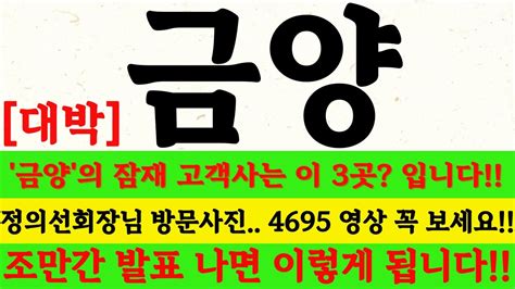 금양 잠재 고객사는 이 3곳 입니다 현대차 정의선회장님 금양 방문 사진 방출 4695 영상 성공한 사람들이 성공하는 이유는 작은 차이 박부장