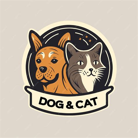 고양이와 개 문자 로고 마스코트 만화 스타일 벡터 일러스트 프리미엄 벡터