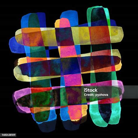 스트립에서 밝은 무지개 수채화 격자입니다 손으로 그린 빨강 주황 노랑 녹색 파랑 보라색 요소 0명에 대한 스톡 벡터 아트 및