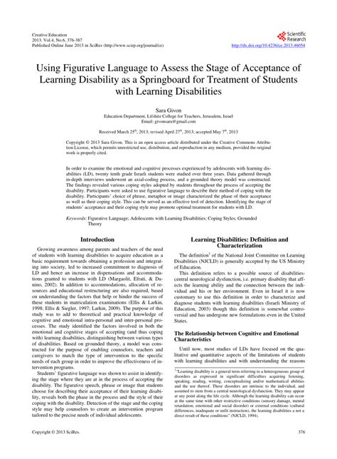 Pdf Using Figurative Language To Assess The Stage Of Acceptance Of Learning Disability As A