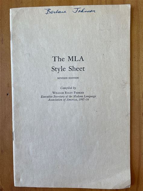 The MLA Style Sheet Revised Edition Compiled By William Riley Parker 1963 Etsy