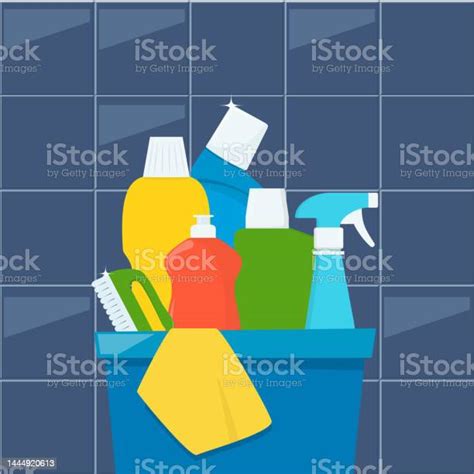 상자에 세제 및 청소 제품 병 걸레 및 청소용 브러시 청소 서비스 개념입니다 벡터 그림 평면 스타일입니다 0명에 대한 스톡 벡터 아트 및 기타 이미지 Istock