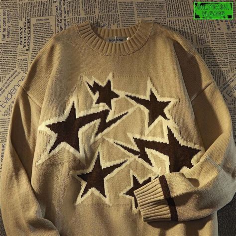 Y2k Star Sweater Knitted Star Pattern Sweatshirt Grunge Etsy Retro