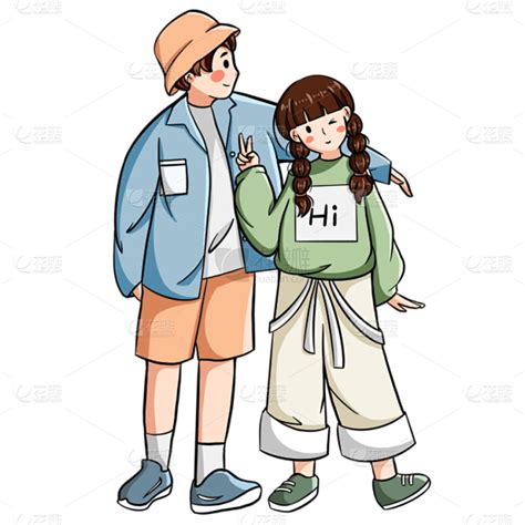 手绘情人节情侣人物元素1素材 花瓣网