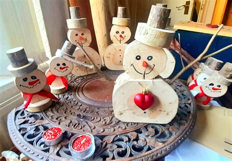 Christmas Log Snowman Log Slice Snowman Christmas Wood T Etsy Uk