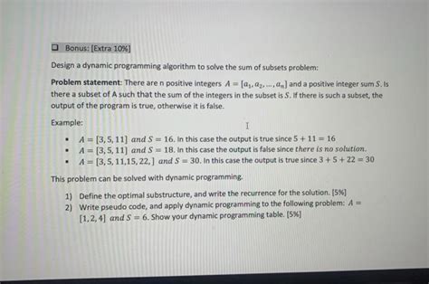 Solved Bonus Extra 10 Design A Dynamic Programming