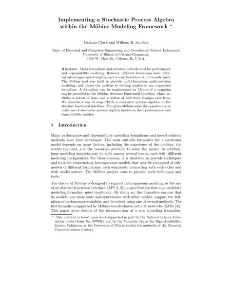 Pdf Implementing A Stochastic Process Algebra Within The Möbius Modeling Framework