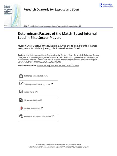 Determinant Factors Of The Match Based Internal Load In Elite Soccer Players Pdf Dependent