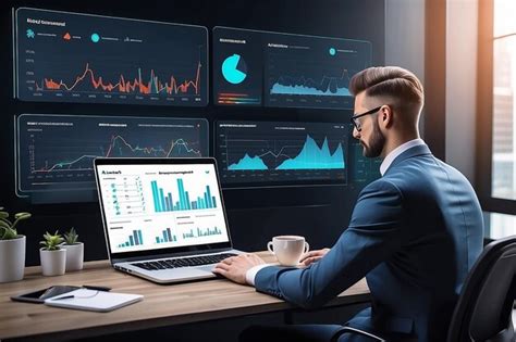 Premium Photo Businessman Works On Laptop Showing Business Analytics