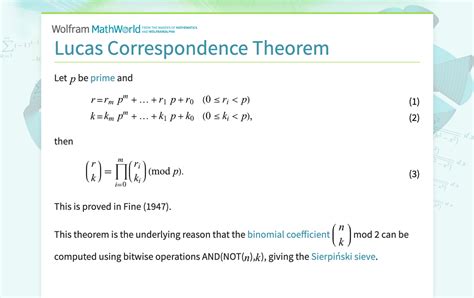 Lucas Correspondence Theorem From Wolfram Mathworld