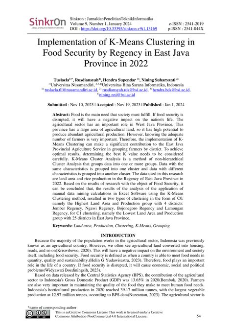 Pdf Implementation Of K Means Clustering In Food Security By Regency In East Java Province In 2022