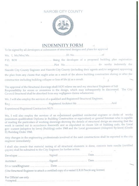 Indemnity Form Pdf