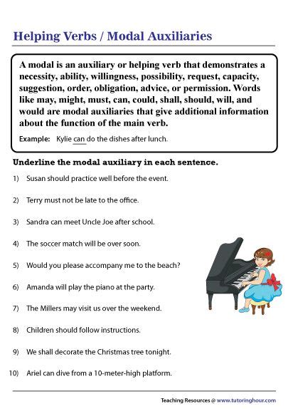 Modal Auxiliaries Worksheet Helping Verbs Modal Auxiliaries Verb