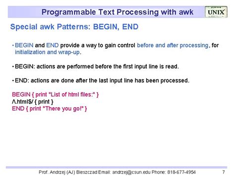 Programmable Text Processing With Awk Lecturer Prof Andrzej