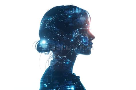 Profile View Of A Woman With A Glowing Digital Circuitry And Binary Code Overlay Symbolizing Ai