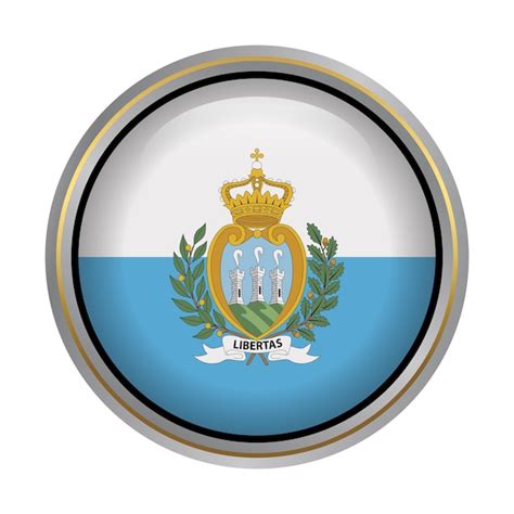 화이트에 산마리노 플래그 원형 모양 버튼 유리 질감 프리미엄 벡터