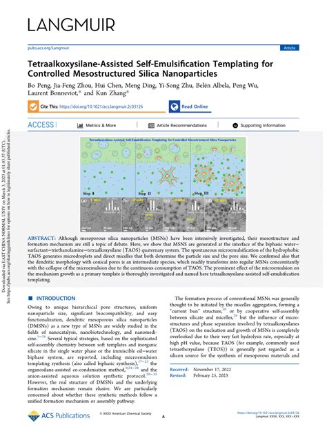 Pdf Tetraalkoxysilane Assisted Self Emulsification Templating For Controlled Mesostructured
