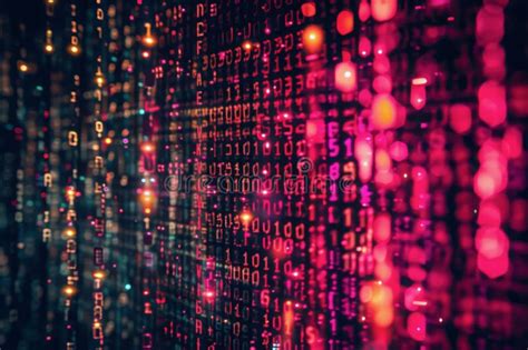 Binary Code Data Stream On A Digital Backdrop With Neon Glows Portraying The Concept Of Cyber