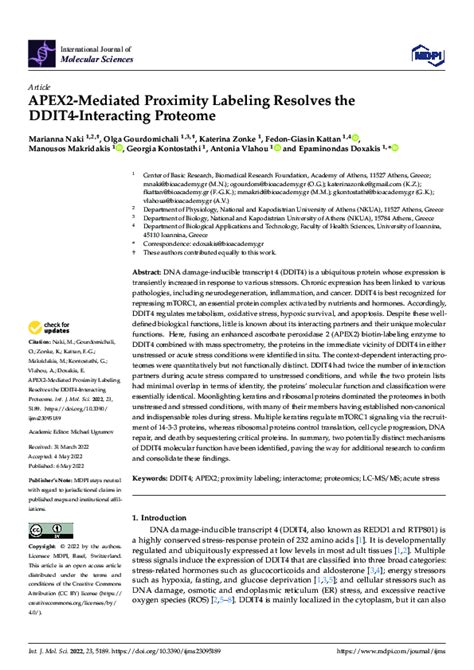 Pdf Apex2 Mediated Proximity Labeling Resolves The Ddit4 Interacting