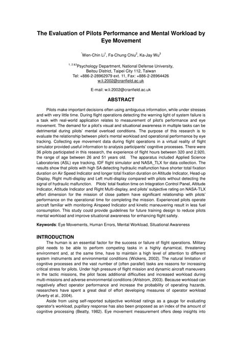 Pdf The Investigation Of Pilots Performance And Mental Workload By Eye Movement