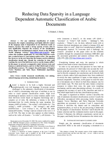 pdf reducing data sparsity in a language dependent automatic classification of arabic