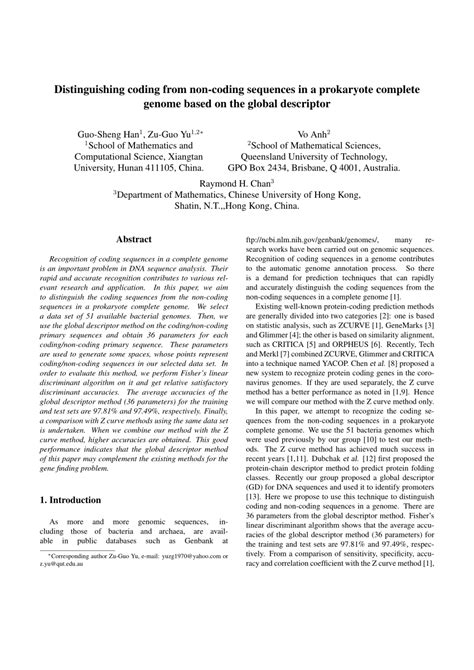 Pdf Distinguishing Coding From Non Coding Sequences In A Prokaryote