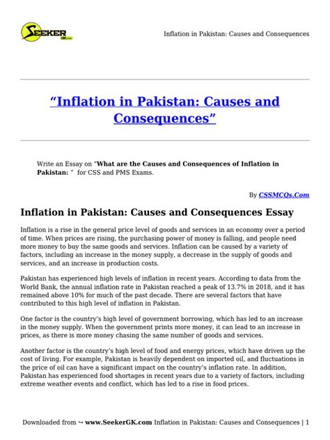 Inflation In Pakistan Causes And Consequences Pdf Cost Of Living