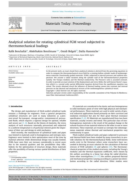 Pdf Analytical Solution For Rotating Cylindrical Fgm Vessel Subjected