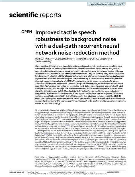 Pdf Improved Tactile Speech Robustness To Background Noise With A Dual Path Recurrent Neural