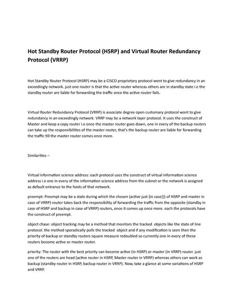 Hot Standby Router Protocol And Virtual Router Redundancy Protocol Just One Router Is That The