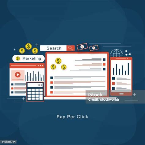 Ppc는 팀 사람들과 클릭 기술 광고 또는 광고 개념 당 지불 아이콘 현대 플랫 스타일 벡터 개념에 대한 스톡 벡터 아트 및