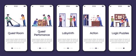 Escape Room Onboarding Mobile App Screen Vector Template Quest Room